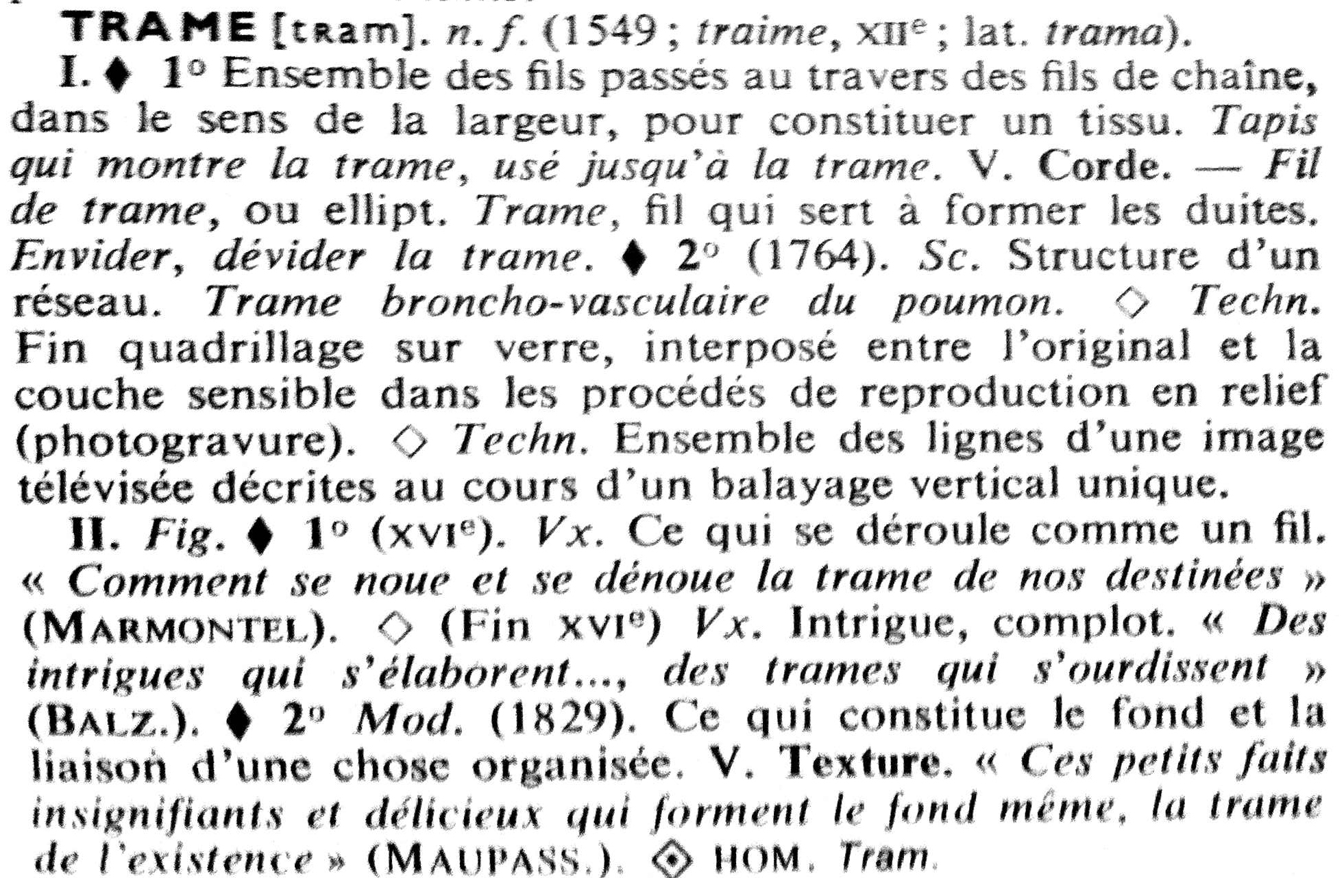 Trame [tram]. n.f. – Les Trames